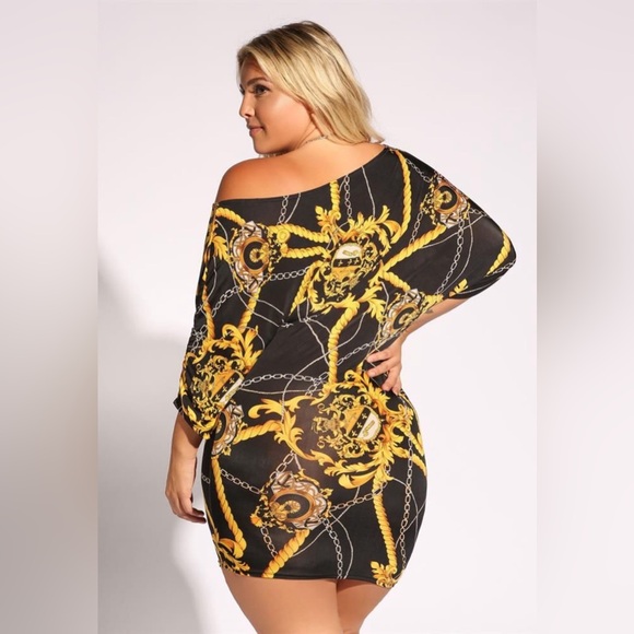 cameo | Dresses | Cameo Black And Gold Chain Print Dress | Poshmark